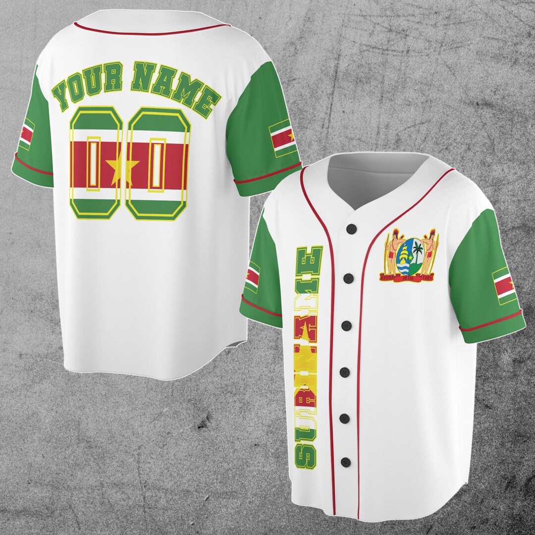Personalized Name Number Suriname Flag Coat of Arms Patriotic Baseball ...