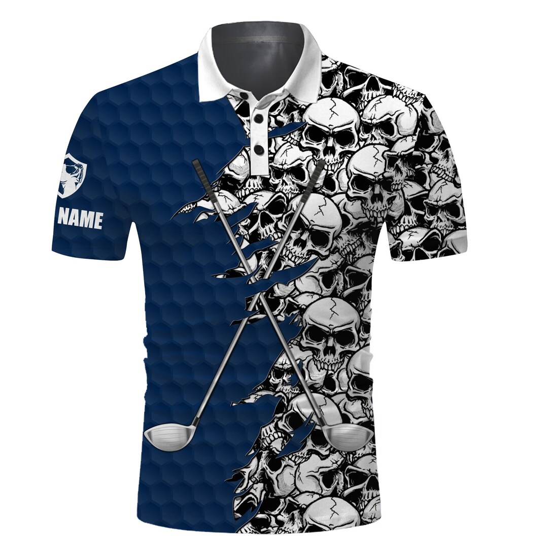 Golf Tops Polo Blue Pattern Skull Custom Name Men's Polo Shirt S-5XL - Etsy