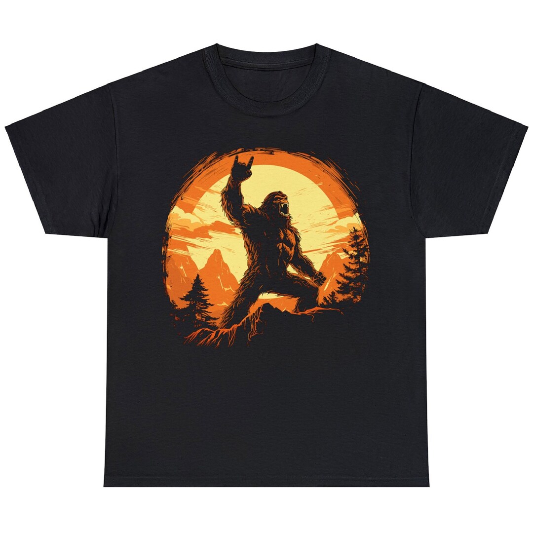 Bigfoot Raising Hell Yeah Rock on Gesture in the Sunset Unisex T-shirt ...