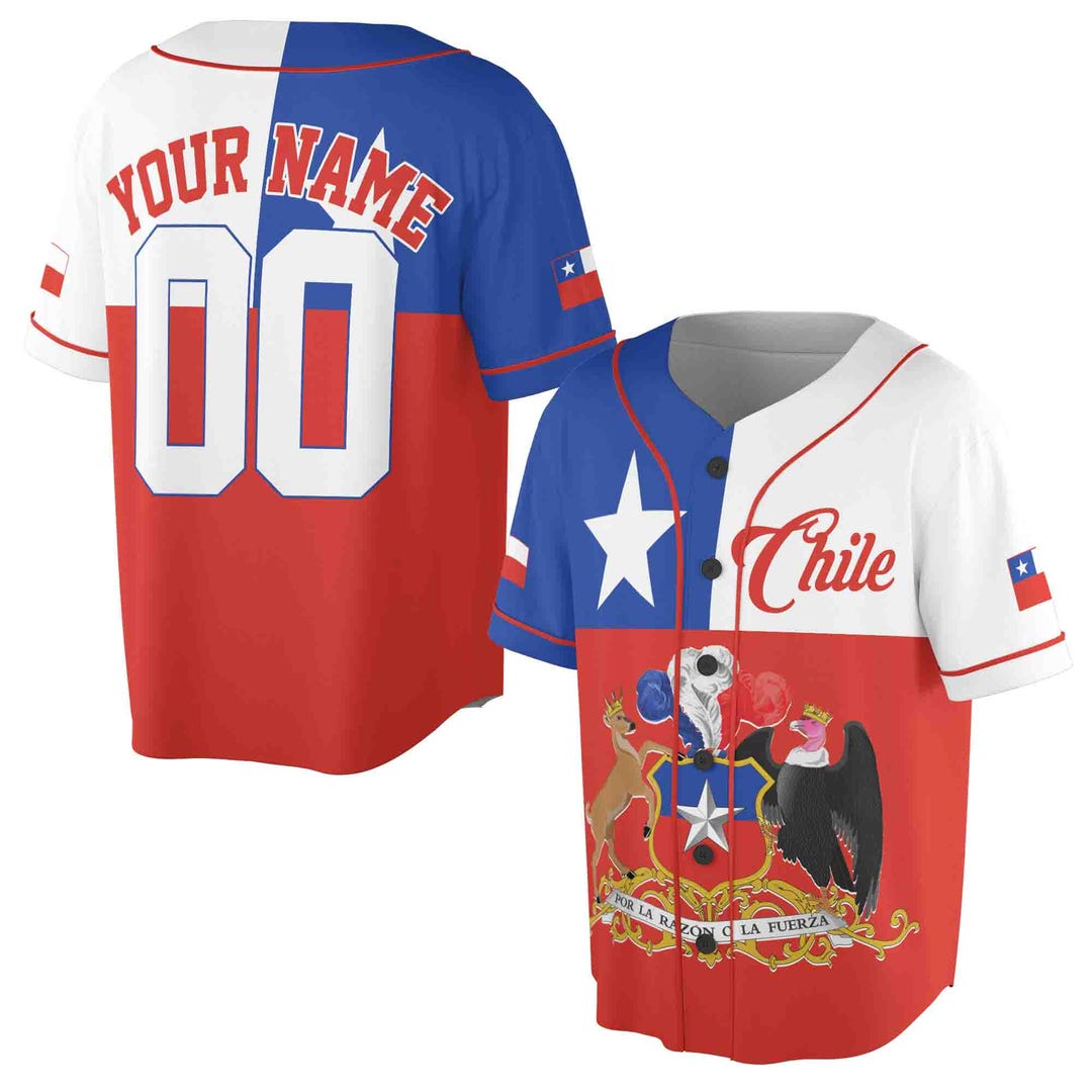 Personalize Name Number Chile Flag Coat of Arms Baseball Jersey S-5XL ...