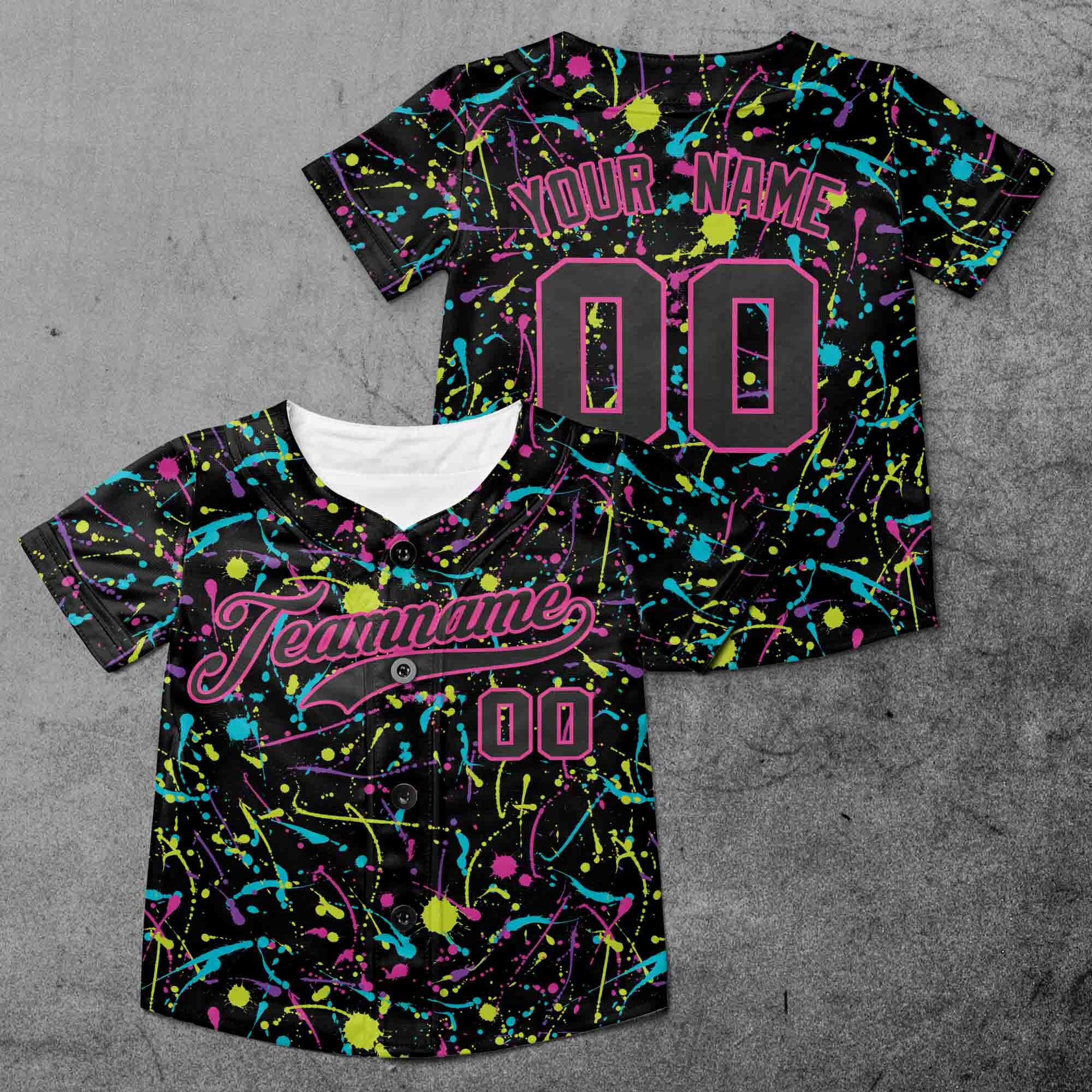 Customizable Paint Splatter Baseball Jersey: Neon Graffiti Style - Etsy