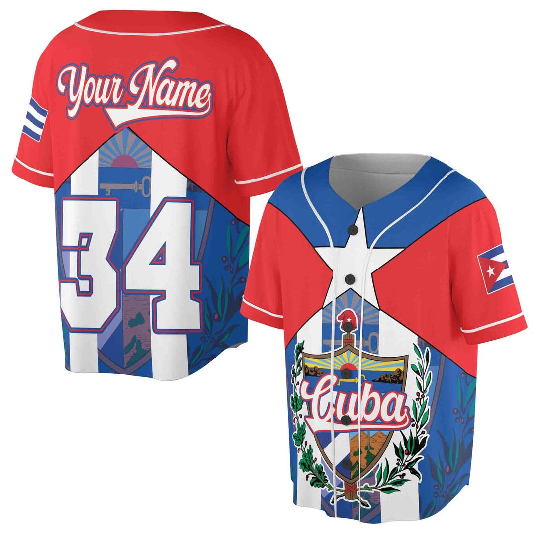 Personalized Name Number Cuba Flag Coat of Arms Patriotic Baseball ...