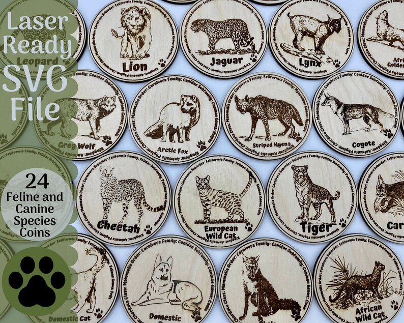 Feline/ Canine Species Coins Bundle SVG File for Glowforge and - Etsy