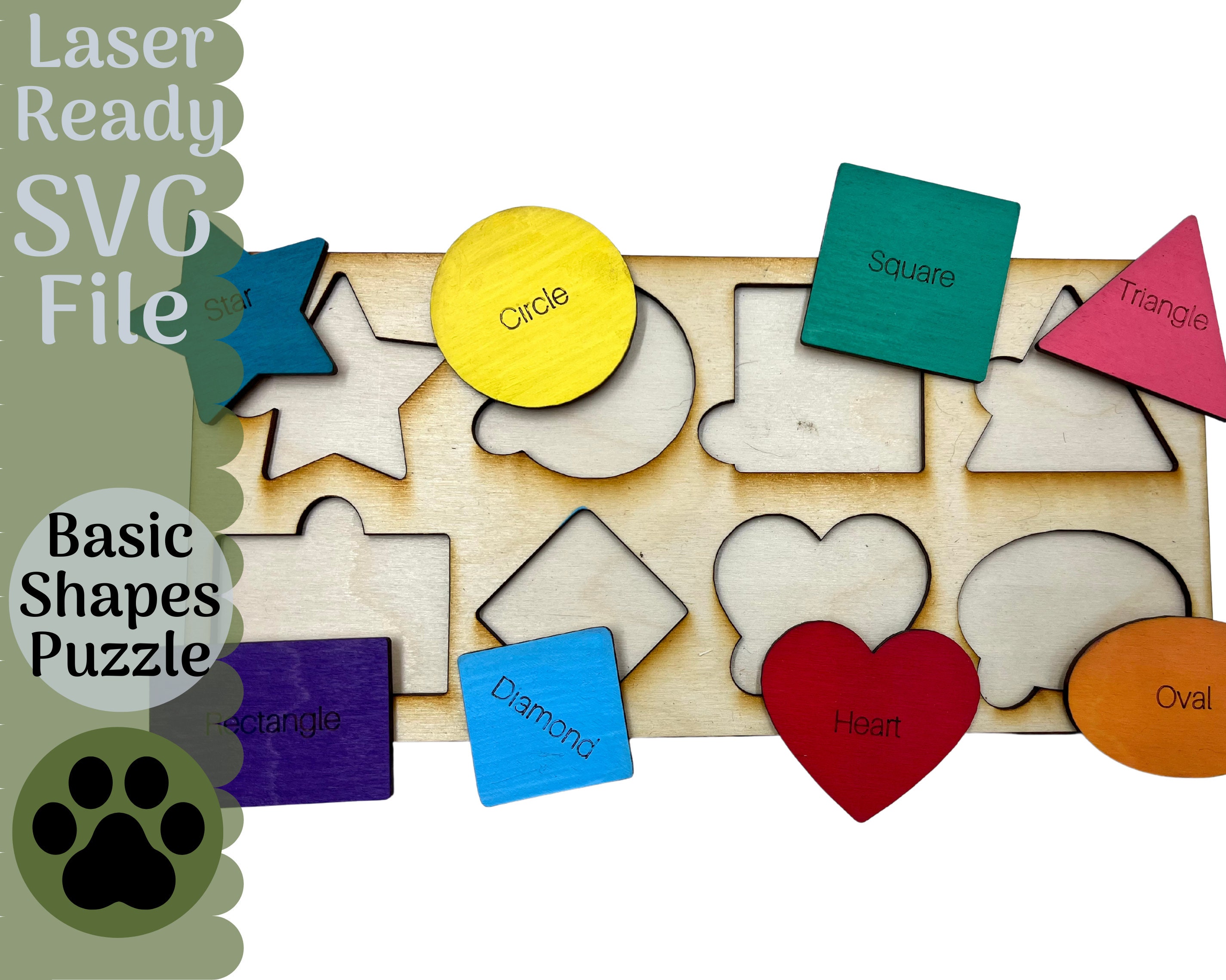 Basic Shapes Educational Puzzle SVG File for Laser Cutters, Glowforge ...