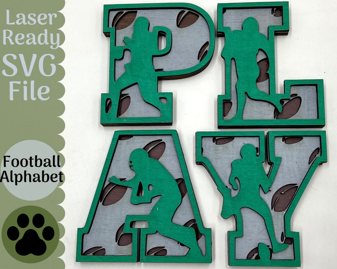 Player Football Alphabet SVG File for Laser Cutters, Glowforge 3 Layer ...