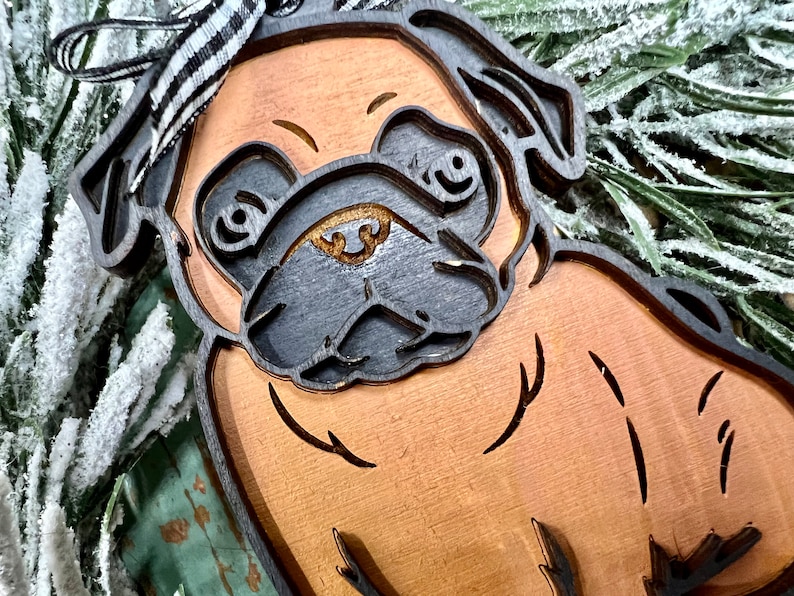 Pug SVG File for Laser Cutters, Dog Glowforge Ready Ornament, Christmas ...