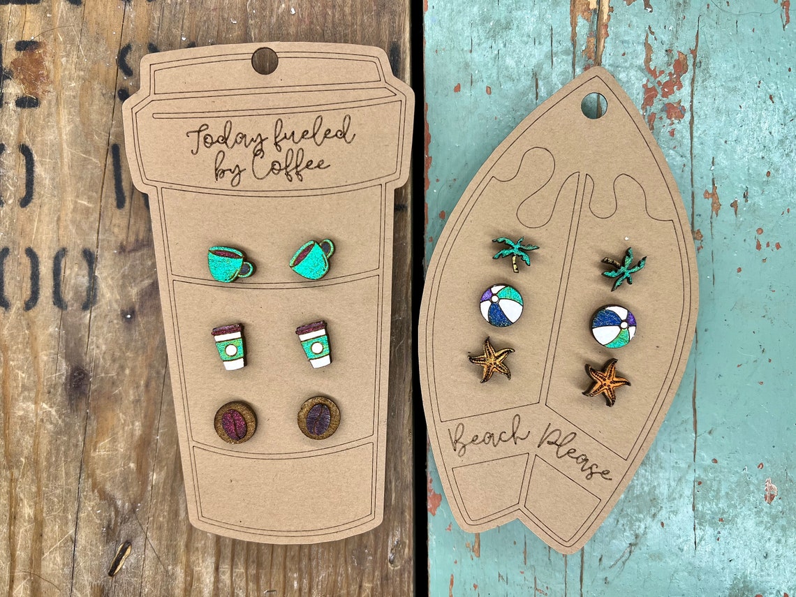 30 Stud Earrings With Earring Cards SVG File for Laser Cutters ...