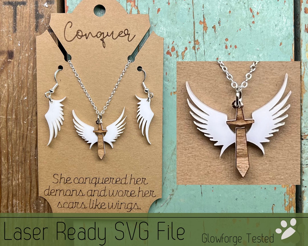 Conquer Pendant and Earring Set and Jewelry Card SVG File for Laser ...