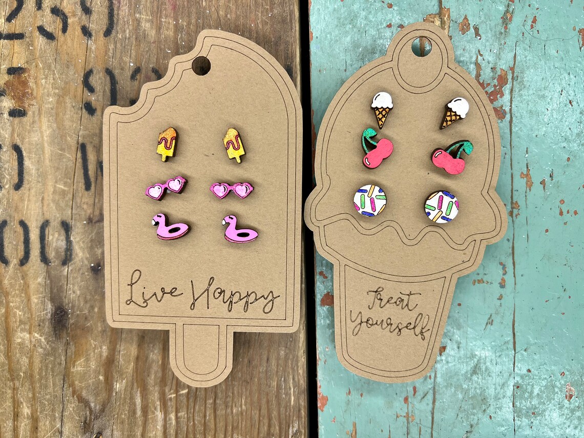 30 Stud Earrings With Earring Cards SVG File for Laser Cutters ...