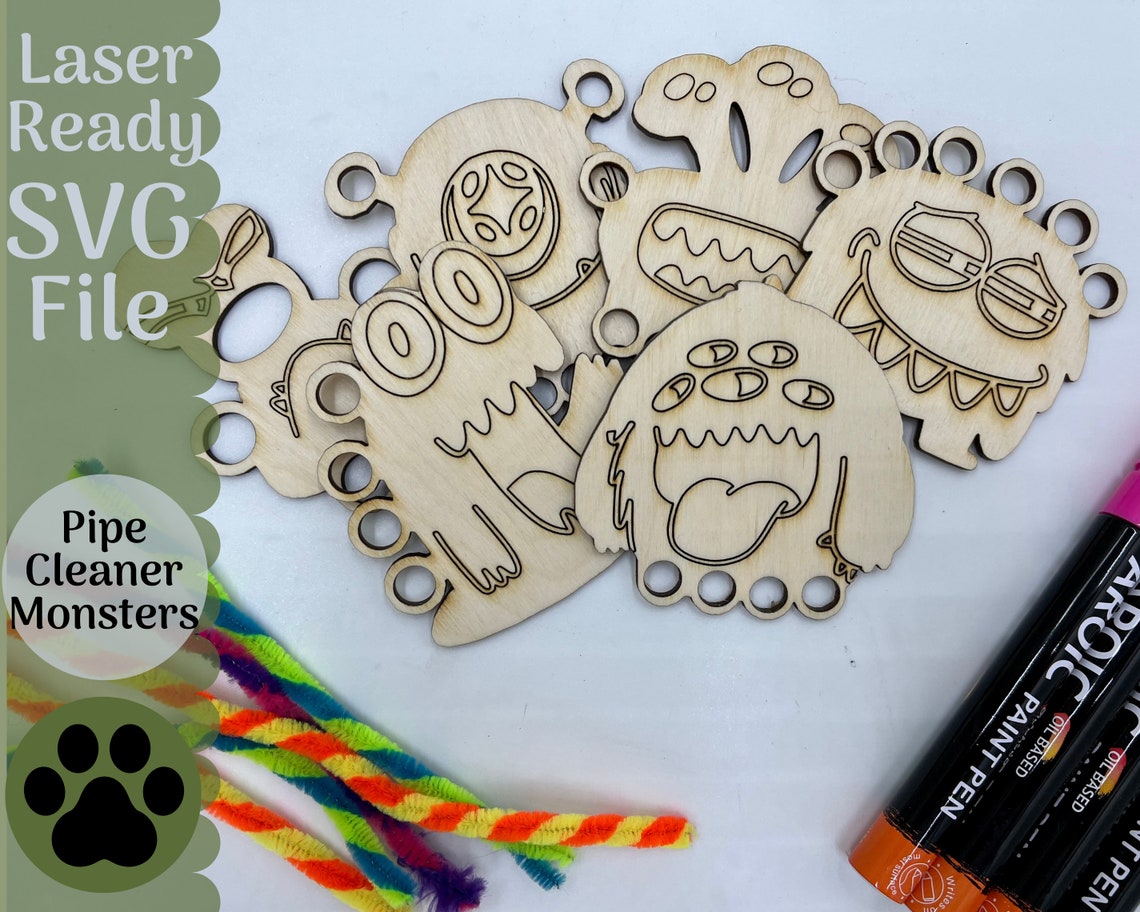 Pipe Cleaner Monsters SVG File for Laser Cutters, Glowforge DIY Kit ...