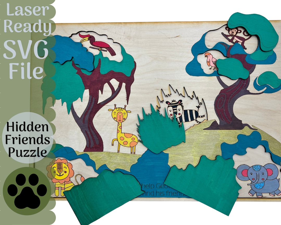 Hidden Friends Animal Puzzle SVG File for Laser Cutters, Animal Puzzle ...