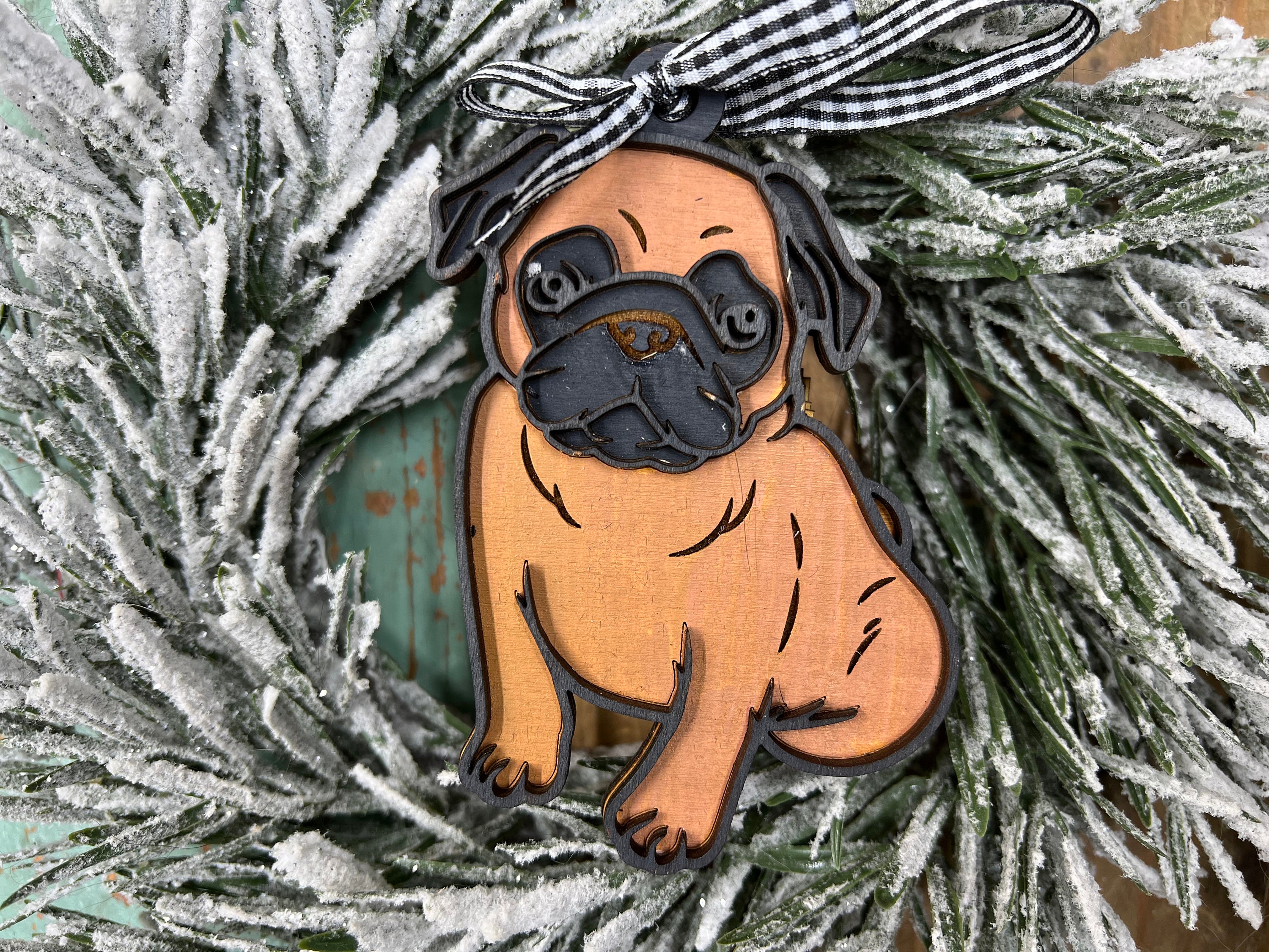 Pug SVG File for Laser Cutters, Dog Glowforge Ready Ornament, Christmas ...