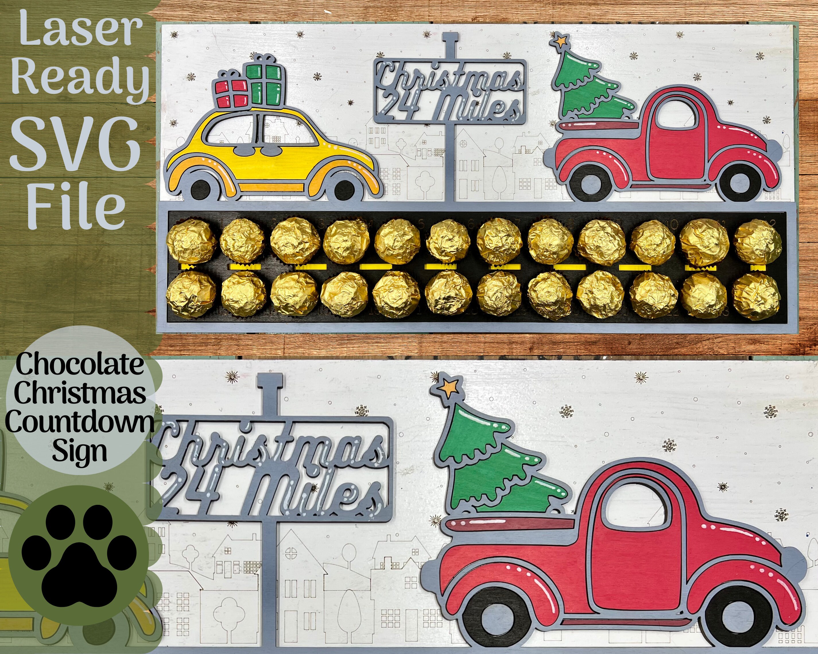 Christmas Countdown Sign SVG Laser Cut File Chocolate - Etsy