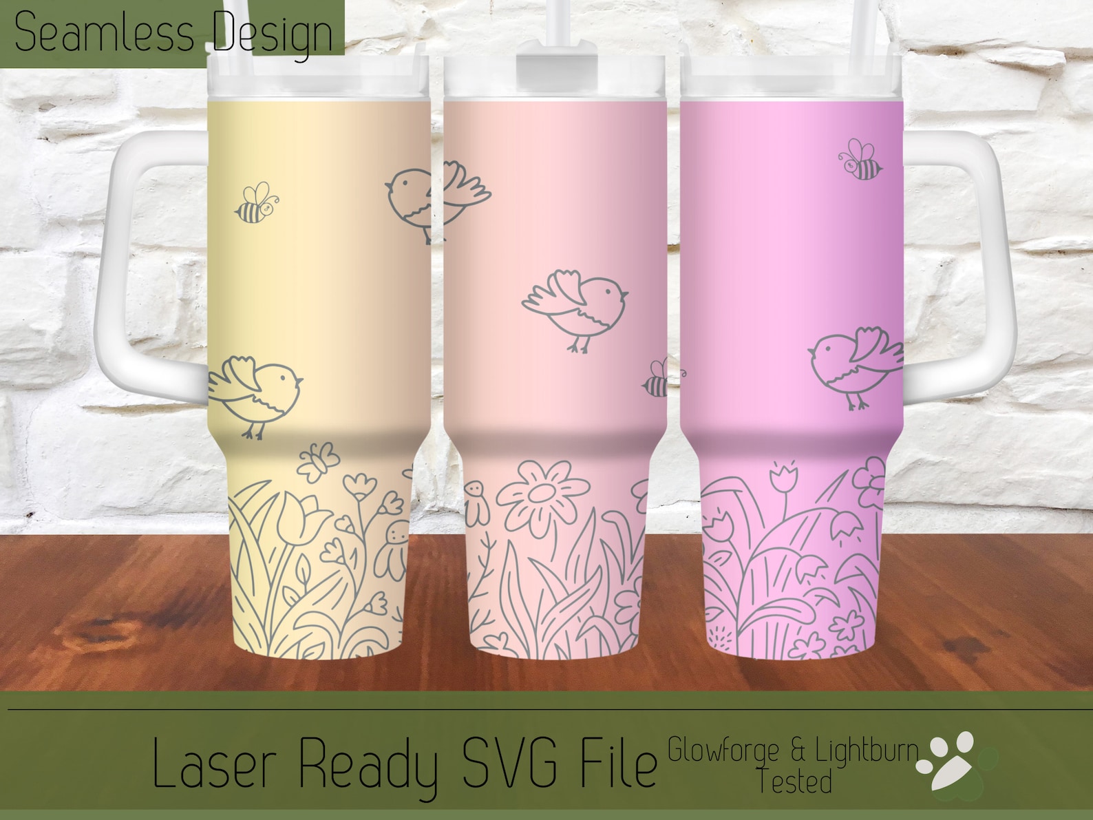 Spring Flowers Tumbler Wrap 40oz SVG File Laser, Engrave File for 40 Oz ...