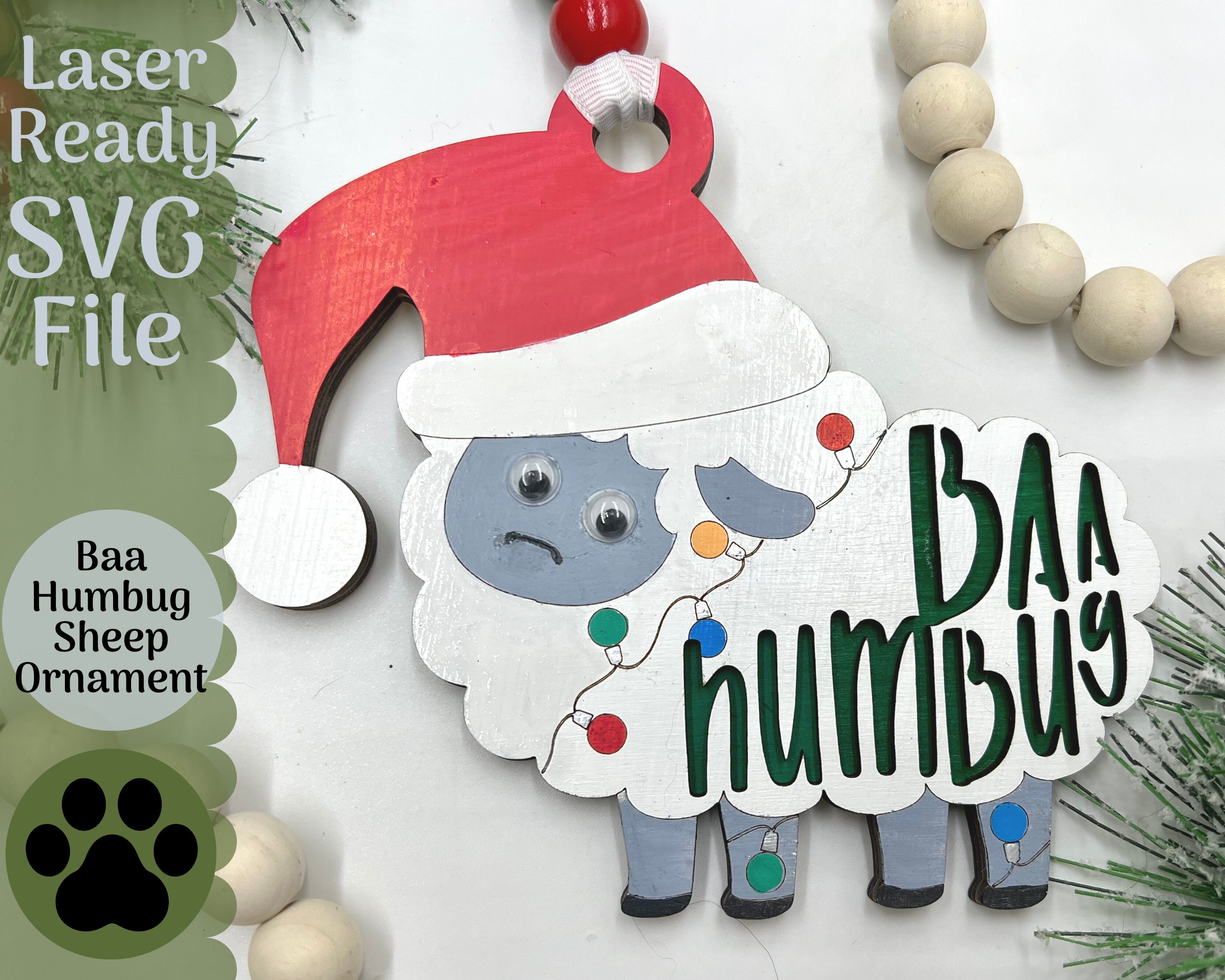 Baa Humbug Christmas Ornament SVG File for Laser Cutters - Etsy