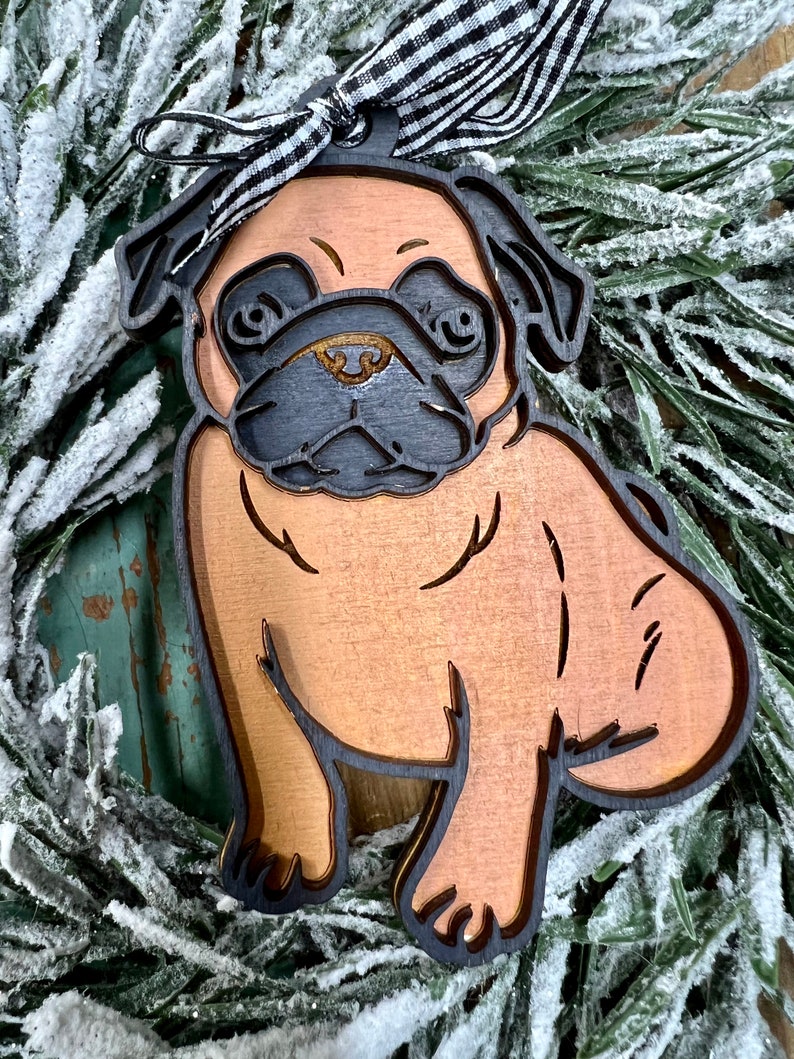 Pug SVG File for Laser Cutters, Dog Glowforge Ready Ornament, Christmas ...