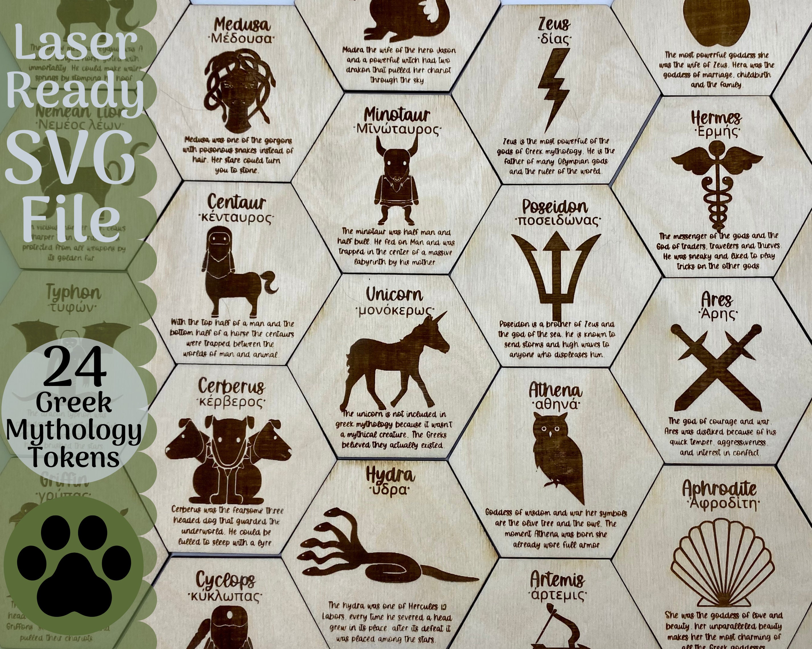 Greek Mythology Fact Token Bundle SVG File for Glowforge and - Etsy UK