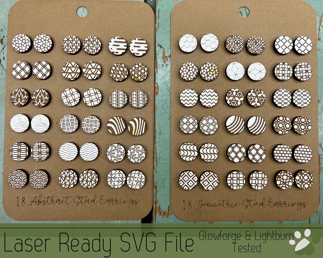 36 Stud Earrings With Earring Cards SVG File for Laser Cutters ...