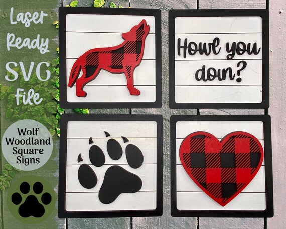 Wolf Sign Set SVG File for Laser Cutters 4 Signs With Shiplap | Etsy