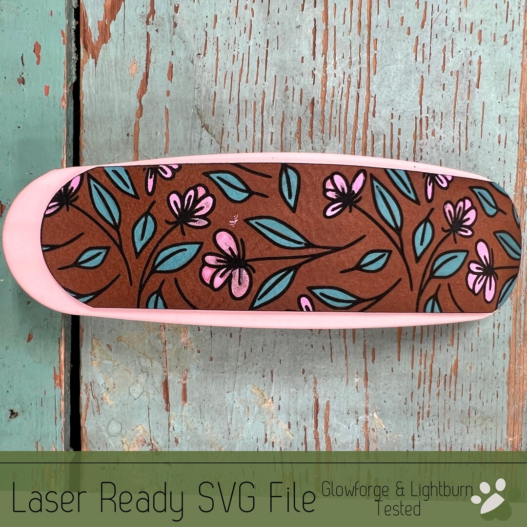 Floral Flat Hair Clip SVG File for Laser Cutters, Large Flat Hair Clip ...