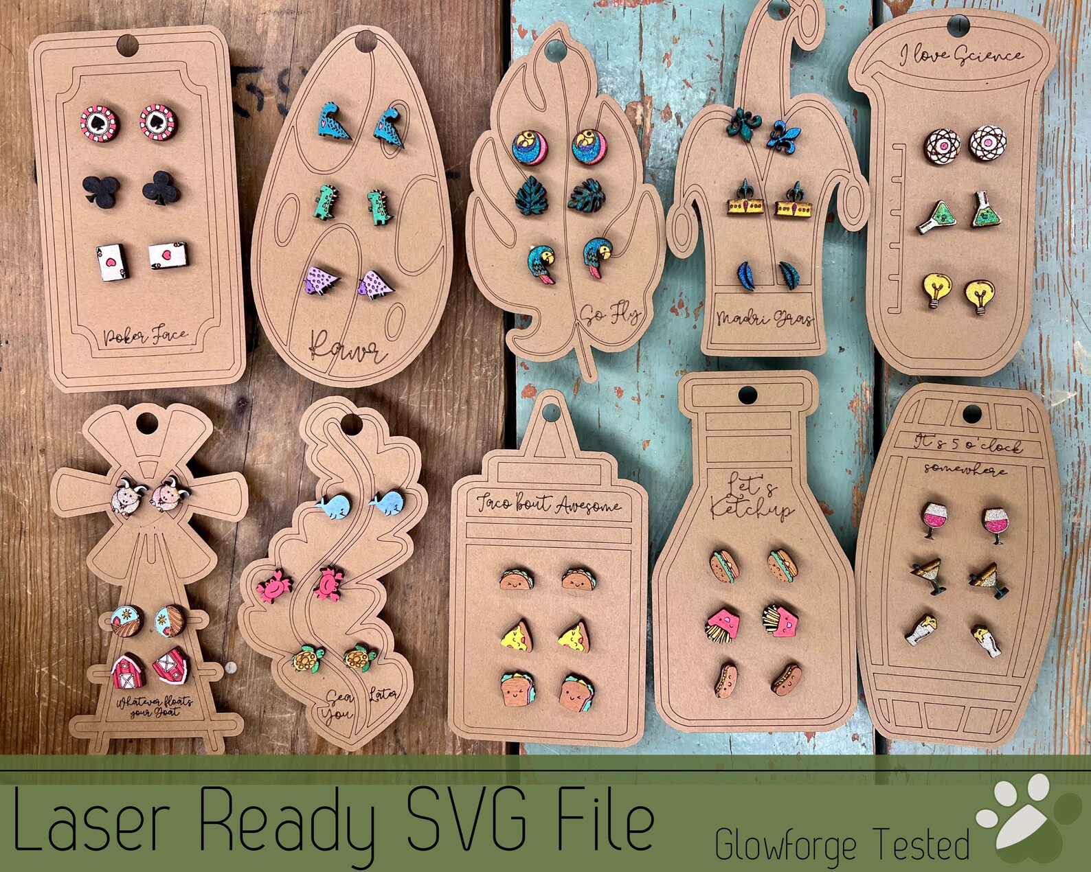 30 Stud Earrings With Earring Cards SVG File for Laser Cutters ...