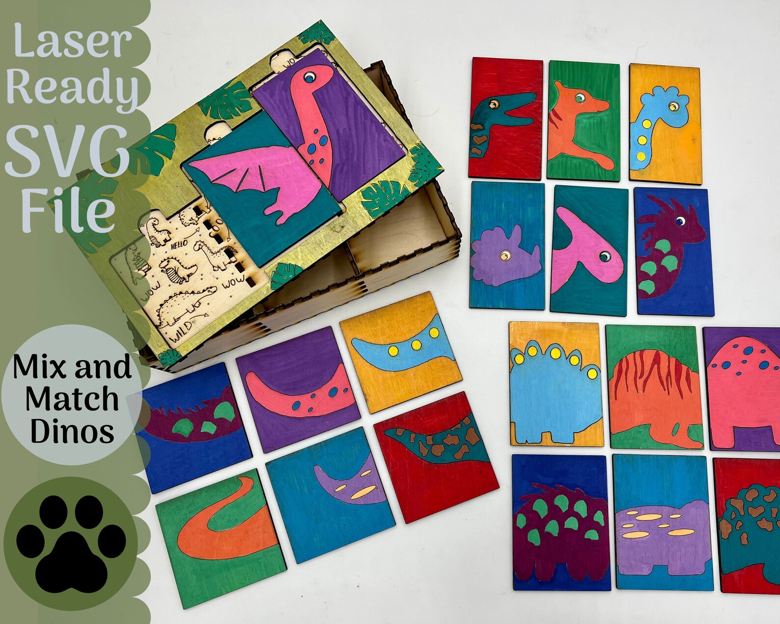 Mix and Match Dinosaur Puzzle SVG File for Glowforge and Laser Cutters ...