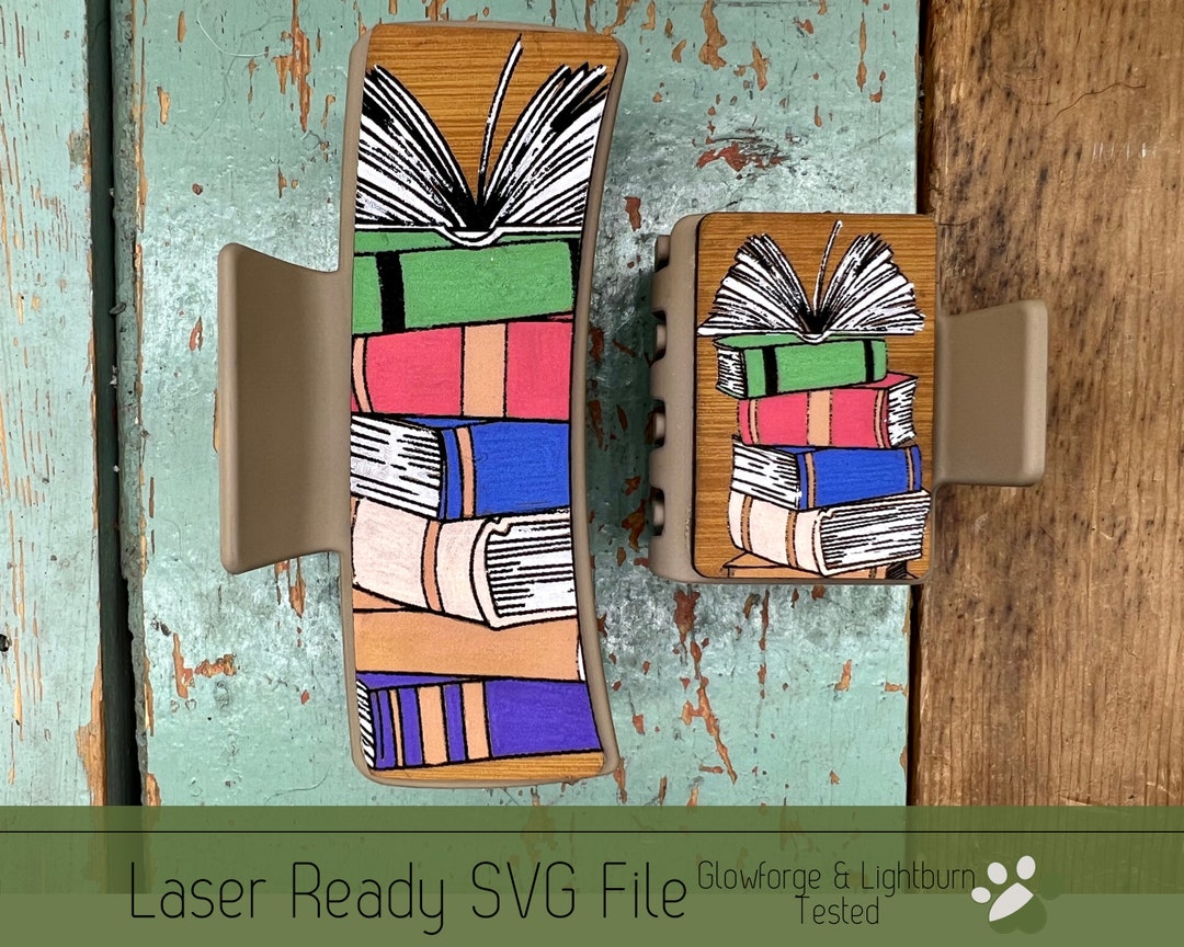 Book Stack Hair Clip SVG File for Laser Cutters, Large and Small Claw ...
