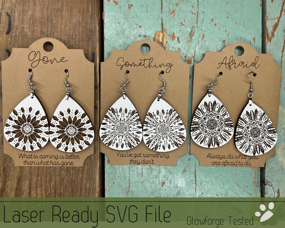 3 Tear Drop Mandala Earring Sets With Earring Cards SVG File for Laser ...