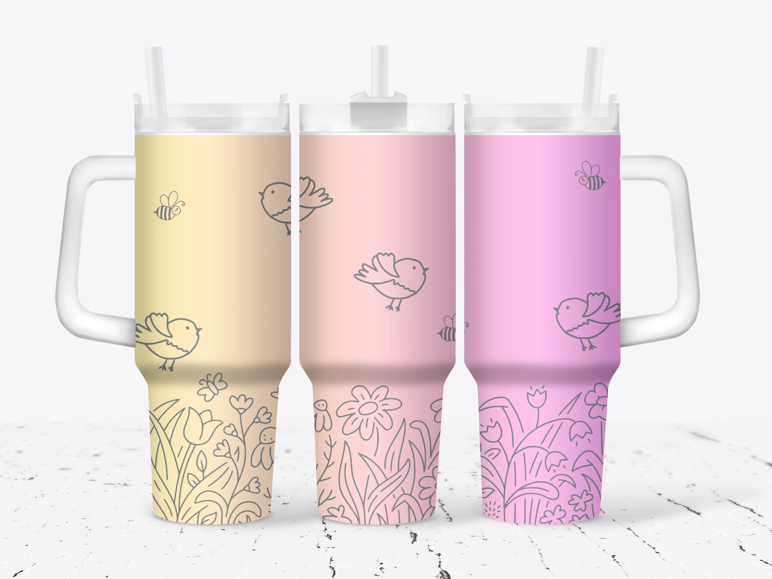 Spring Flowers Tumbler Wrap 40oz SVG File Laser, Engrave File for 40 Oz ...