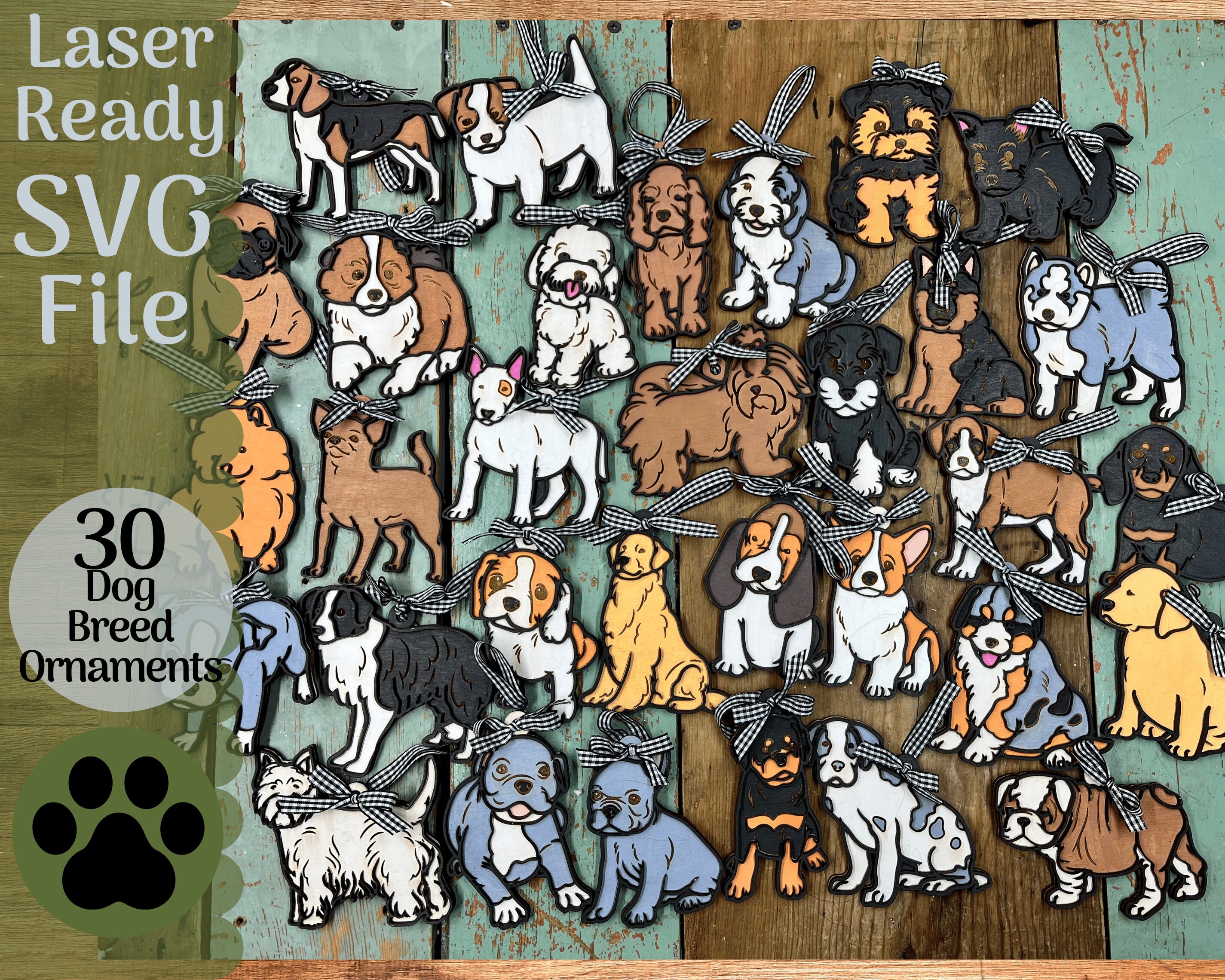 30 Dog Ornament Bundle SVG File for Laser Cutters, Bundle of 30 ...