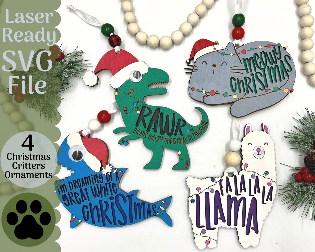 4 Christmas Critter Ornament Bundle SVG File for Laser Cutters ...
