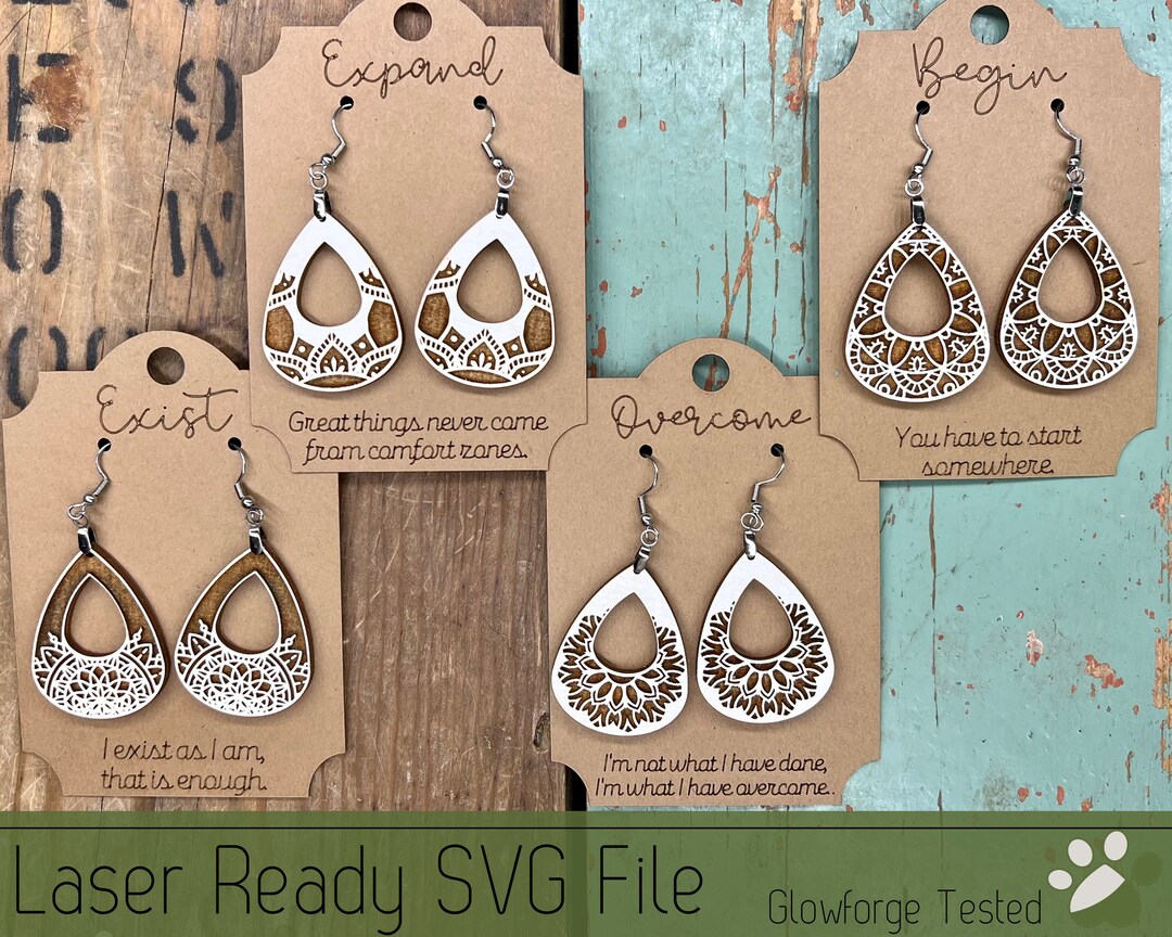 4 Tear Drop Mandala Earring Sets With Earring Cards SVG File for Laser ...