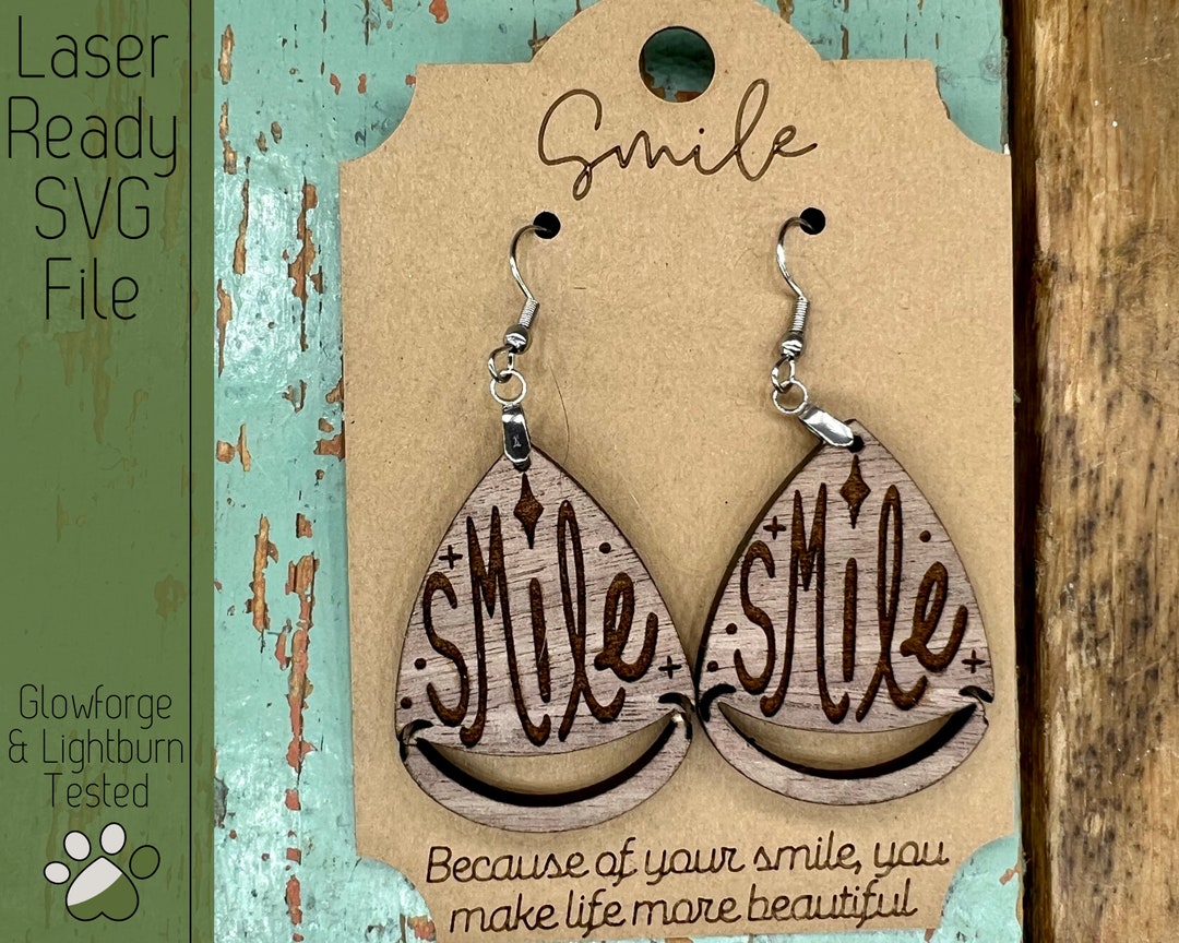 Smile Earring Set With Earring Card SVG File for Laser Cutters ...