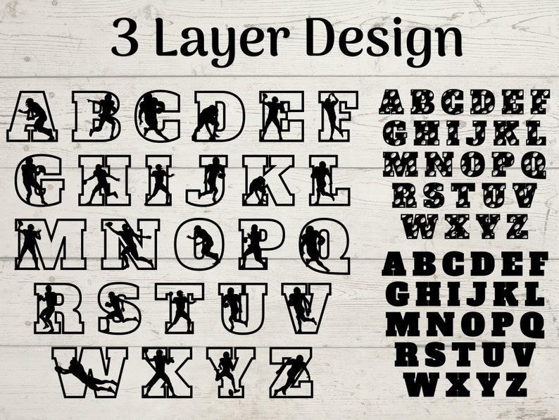 Player Football Alphabet SVG File for Laser Cutters, Glowforge 3 Layer ...