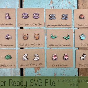12 Animal Stud Earrings With Earring Cards SVG File for Laser Cutters ...