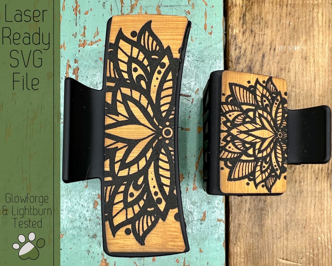 Mandala Hair Clip SVG File for Laser Cutters, Large and Small Claw Hair ...