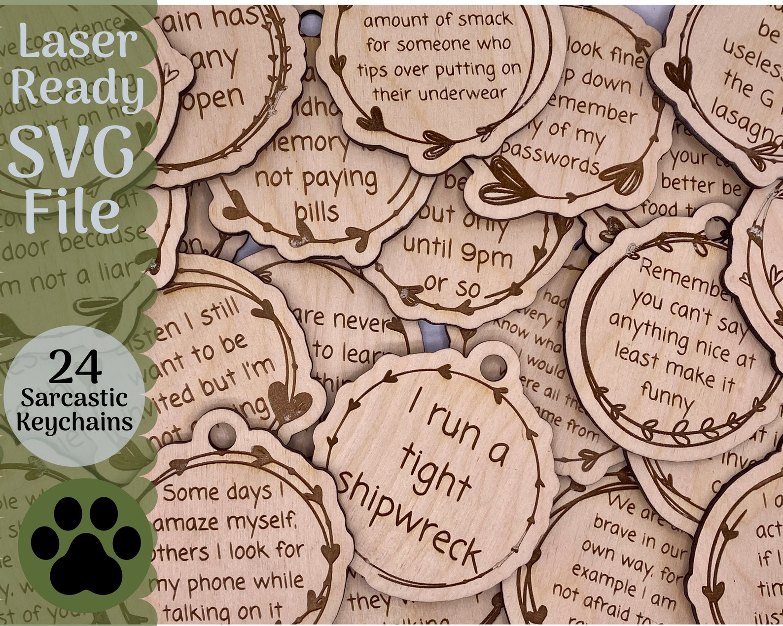 Keychain Bundle SVG File for Glowforge and Laser Cutters, 24 Sarcastic ...