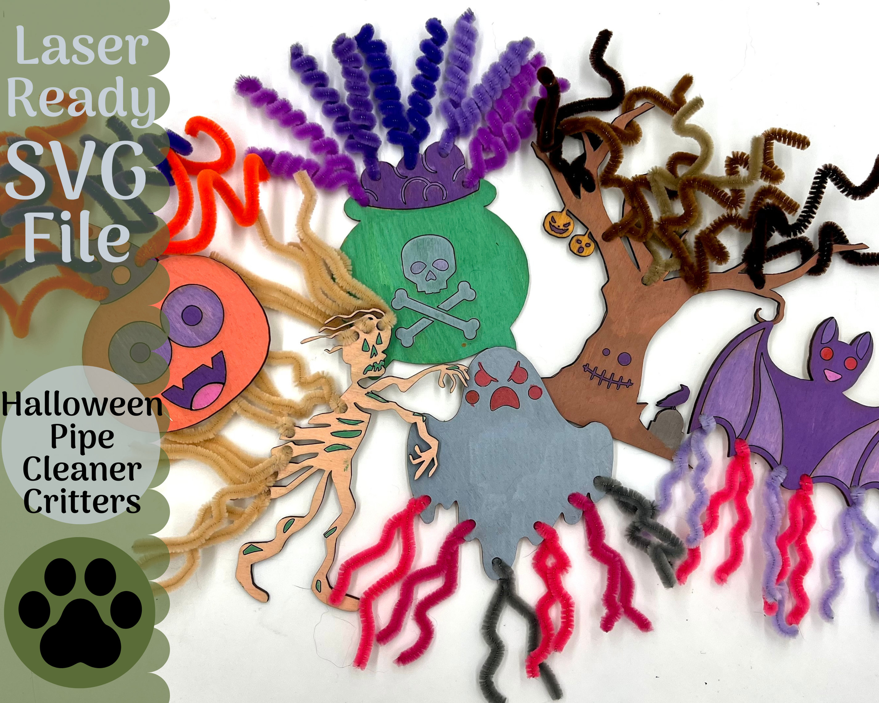 Halloween Pipe Cleaner Monsters SVG File for Laser Cutters, Glowforge ...