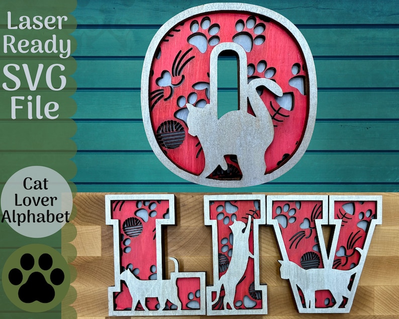 Cat Lover Alphabet SVG File for Laser Cutters Glowforge 3 - Etsy