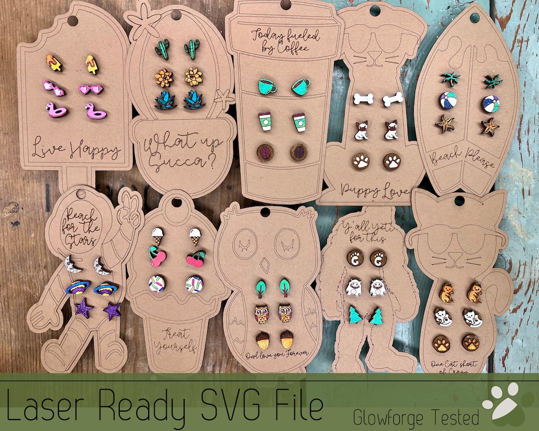 30 Stud Earrings With Earring Cards SVG File for Laser Cutters ...