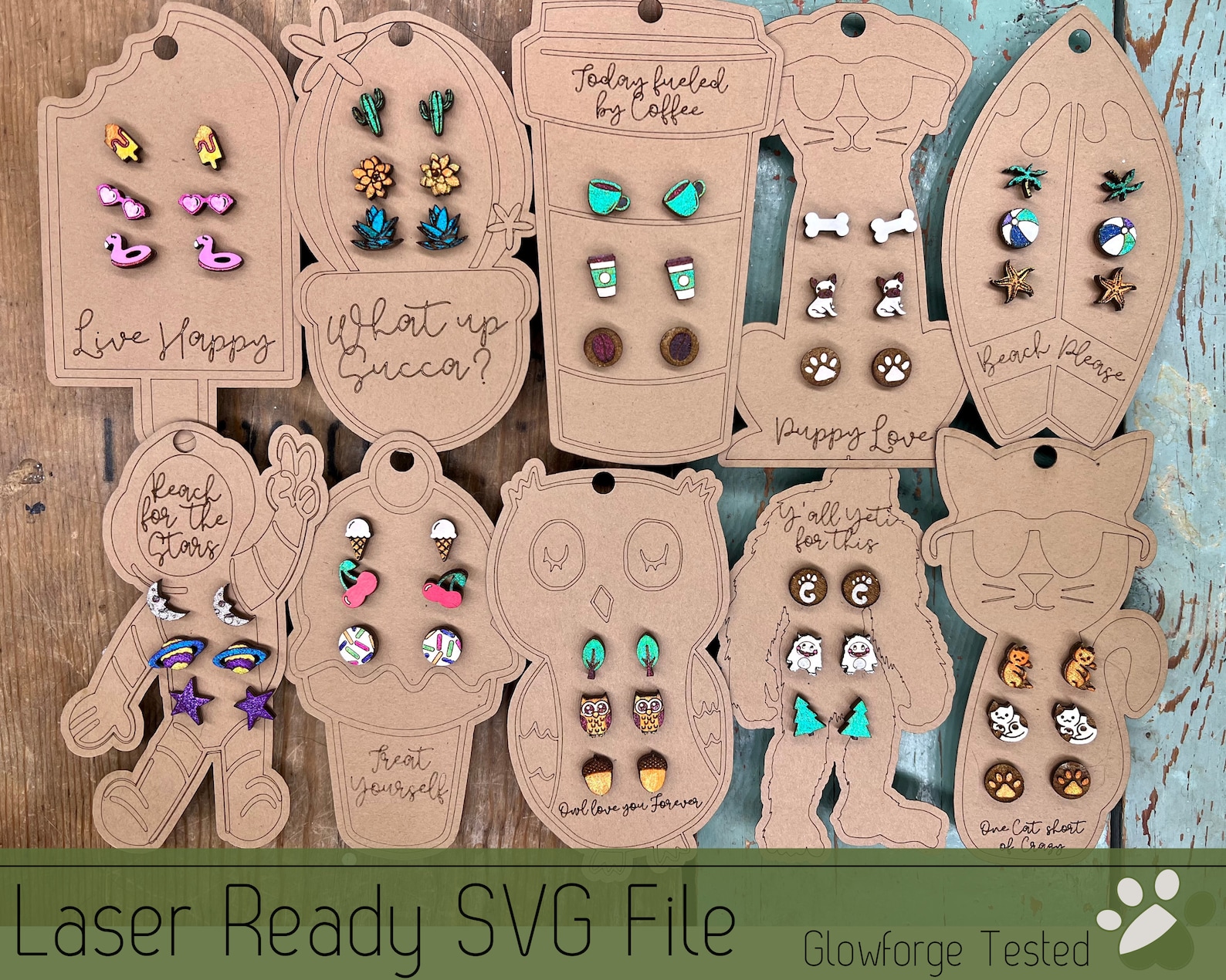 30 Stud Earrings With Earring Cards SVG File for Laser Cutters ...
