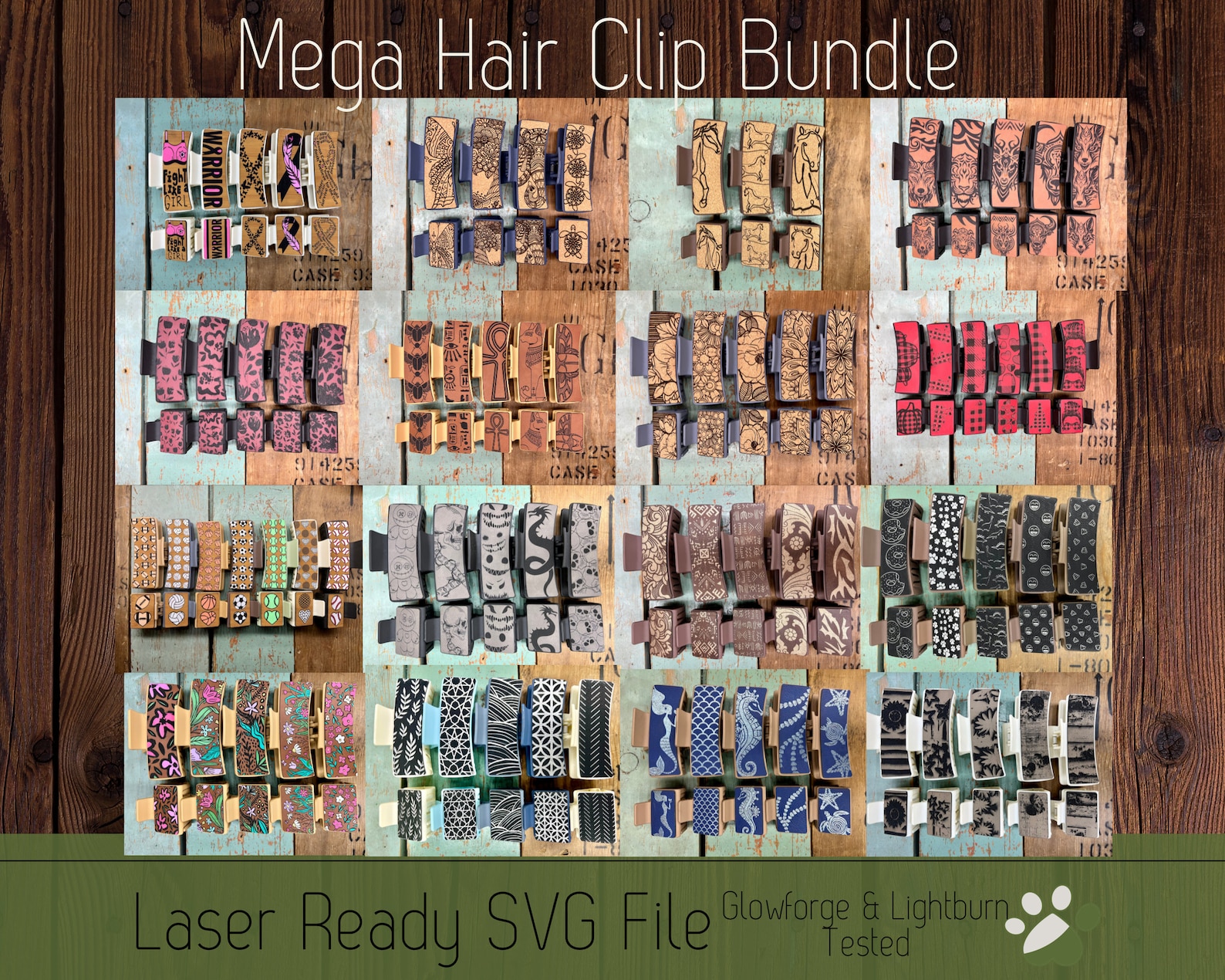 80 Designs Mega Hair Clip Bundle SVG File for Laser Cutters, Large and ...