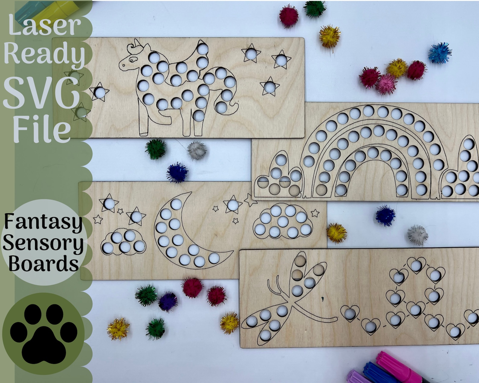 Fantasy Pom Pom SVG File for Laser Cutters, Sensory Boards Glowforge ...