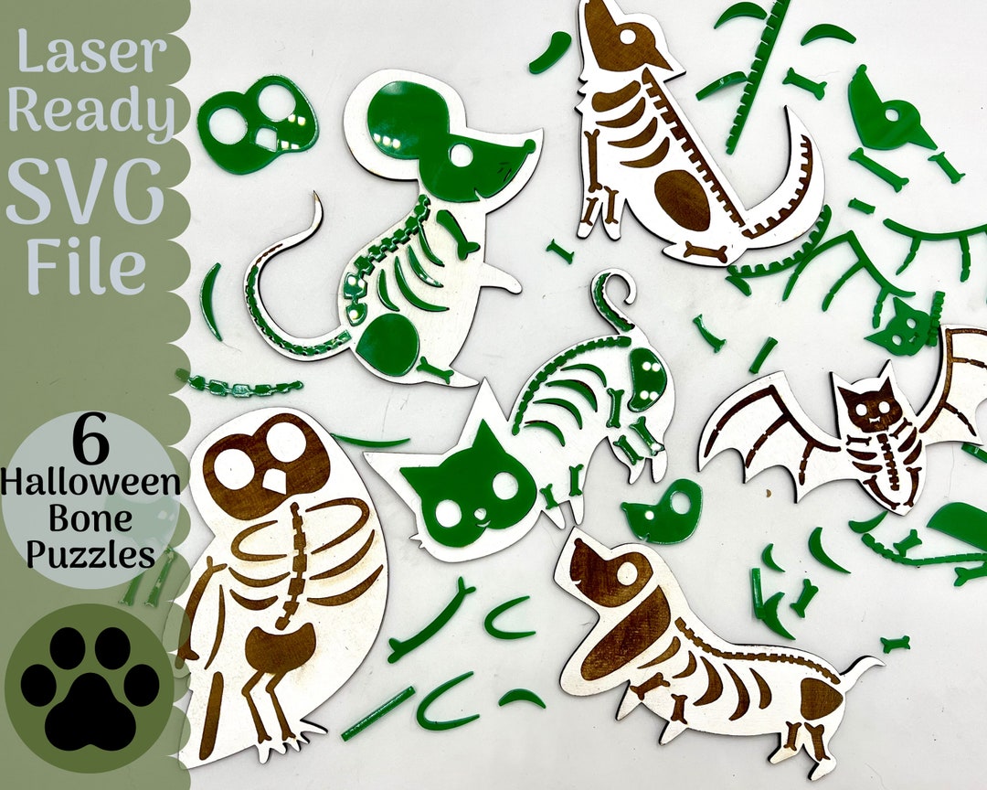 Halloween 6 Bone Puzzles SVG File for Laser Cutters, Glowforge DIY Kit ...