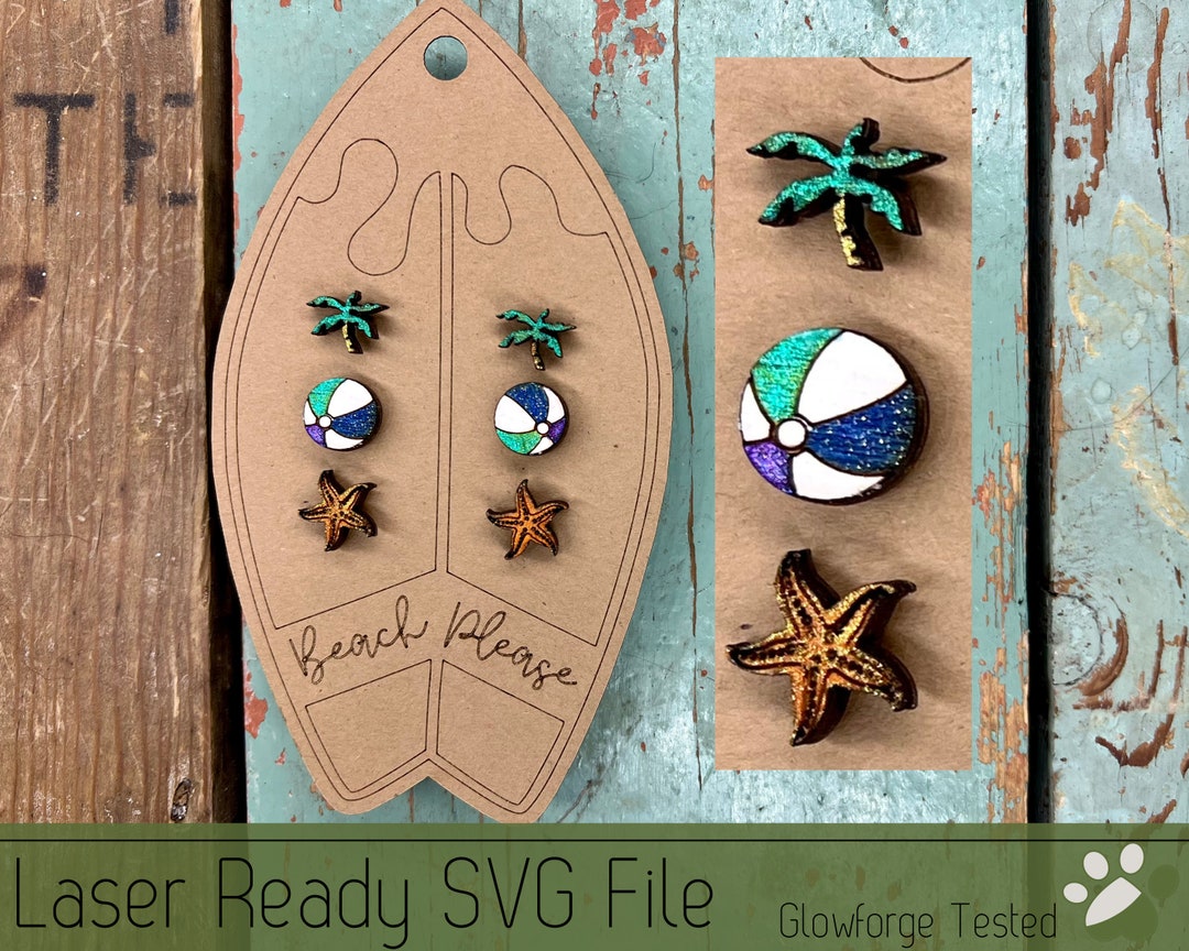 3 Beach Stud Earrings With Earring Card SVG File for Laser Cutters ...
