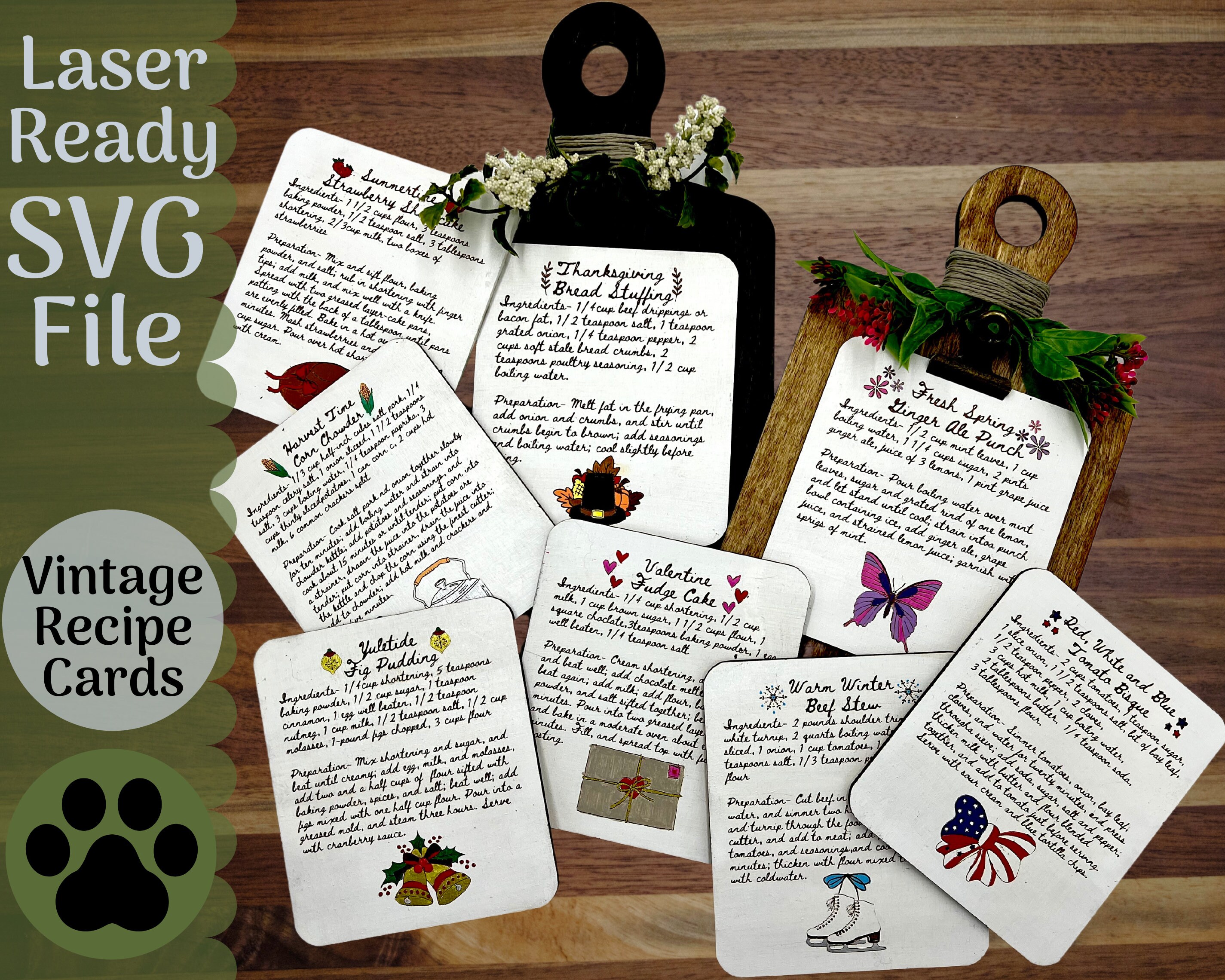Vintage Recipe Cards SVG Files Laser Cut File Cutting Board - Etsy