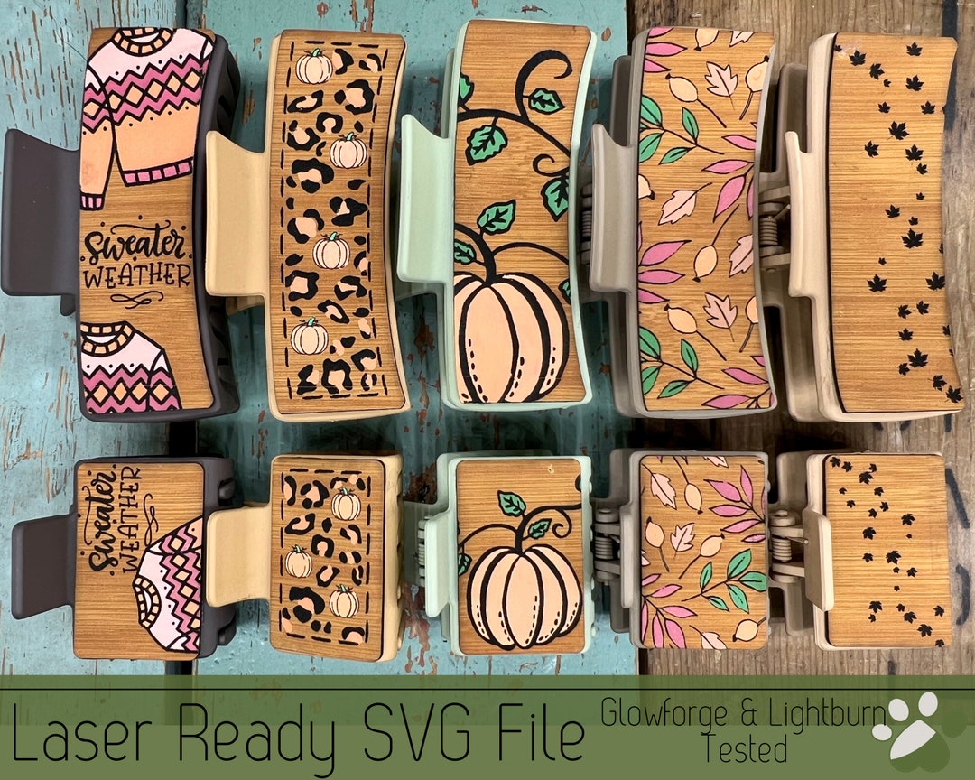 5 Fall Print Hair Clip Bundle SVG File for Laser Cutters, Large and ...