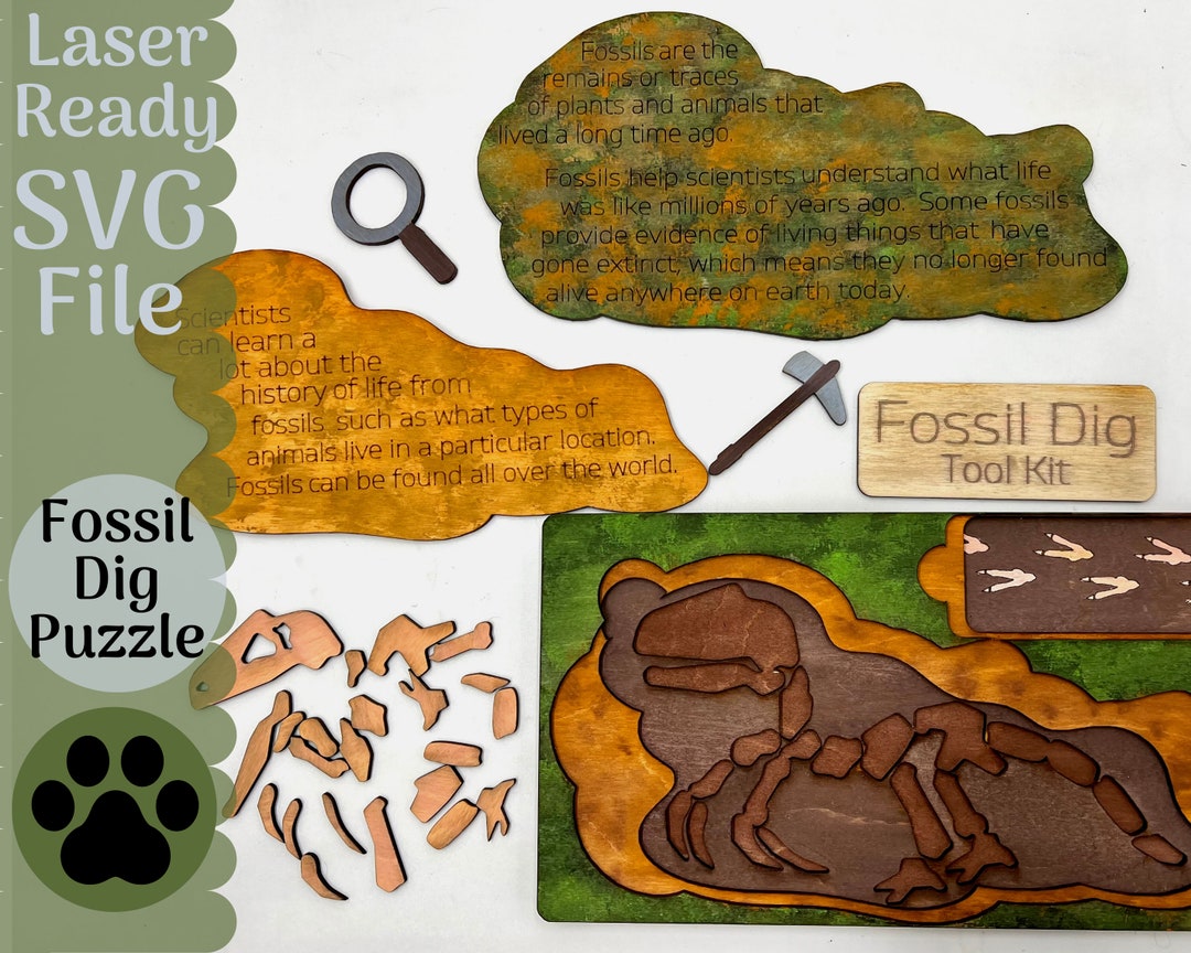 Dinosaur Dig Fossil Layered Puzzle SVG for Glowforge and Laser Cutters ...