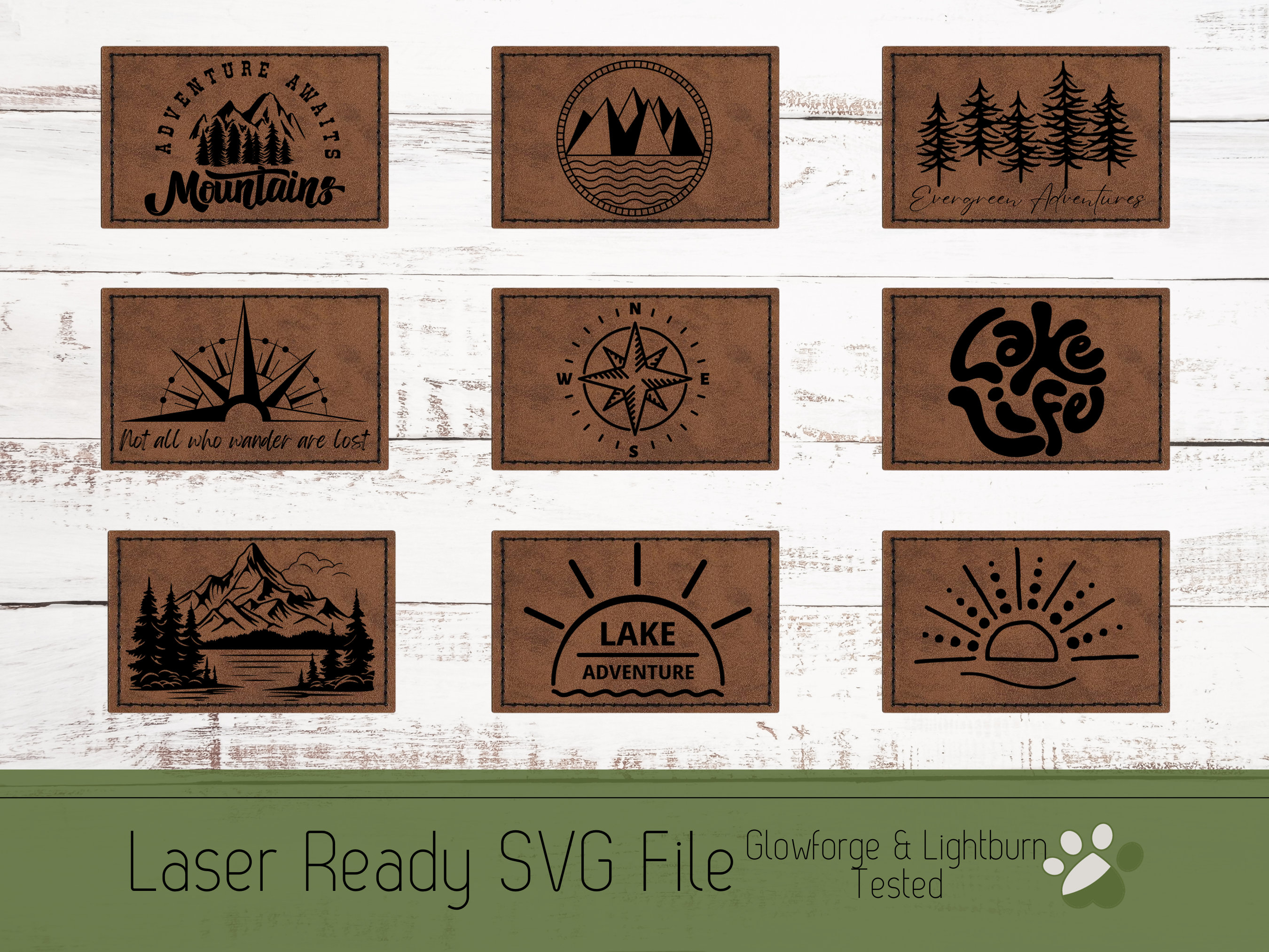 9 Hat Patch Outdoors Design Bundle SVG File Laser, Engrave File for Premade Patches and Outlined ...