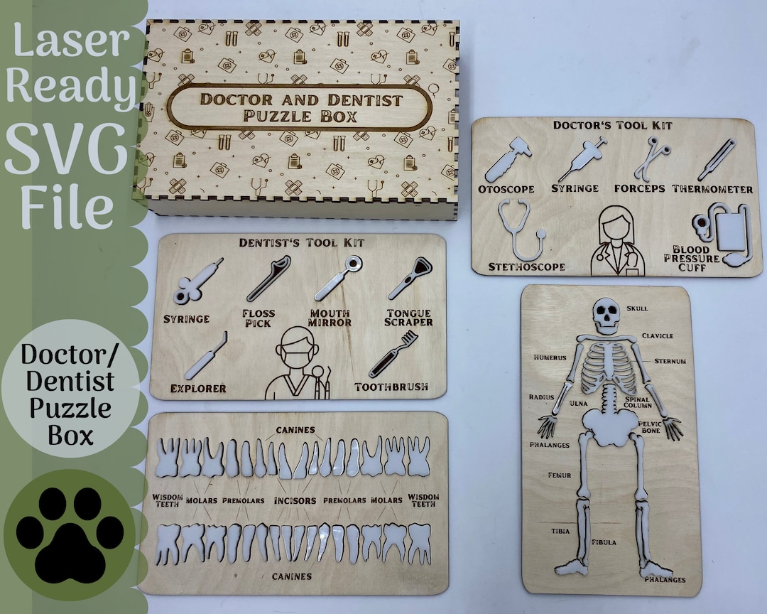 Doctor/ Dentist Puzzle SVG File for Glowforge and Laser Cutters, Bones ...